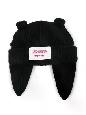 CHARLES JEFFREY Ears Knitted Beanie Hat - Black