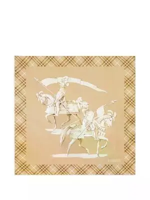 Burberry Check-border Equestrian-print Scarf - Neutrals