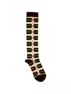 DAMSON MADDER Striped Argyle-knit Knee-high Socks - Brown