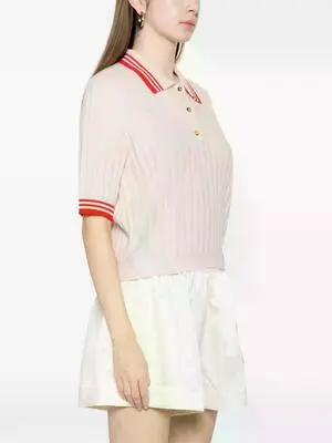 Soft Goat Striped Collar Polo Top