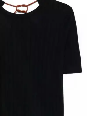 Plan C Ribbed Knit Short Sleeve Sweater With Open Back Detail