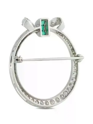 LB EXCLUSIVE Platinum Diamond And Emerald Brooch
