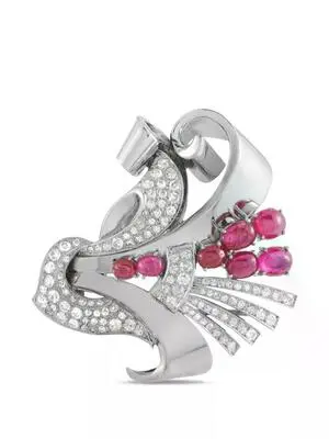 LB EXCLUSIVE Platinum Ruby And Diamond Brooch - Silver