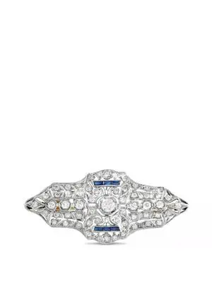 LB EXCLUSIVE 18k White Gold Diamond And Sapphire Brooch - Silver