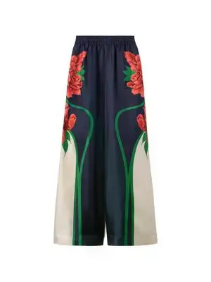 La DoubleJ Queen Peony Printed Silk Twill Trousers