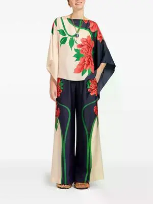 La DoubleJ Queen Peony Printed Silk Twill Trousers