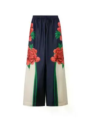 La DoubleJ Queen Peony Printed Silk Twill Trousers