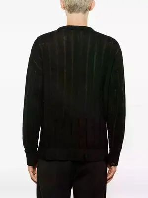 LANEUS Distressed Striped Crew Neck Jumper