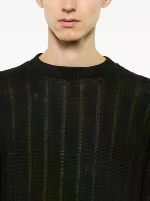 LANEUS Distressed Striped Crew Neck Jumper