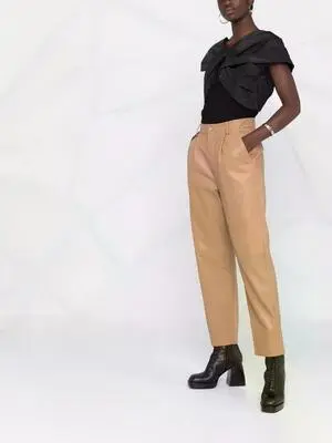Red Valentino Camel Lambskin Leather High-waist Trousers