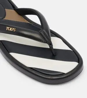TOD'S Leather Thong Sandals With Gold Tone Hardware
