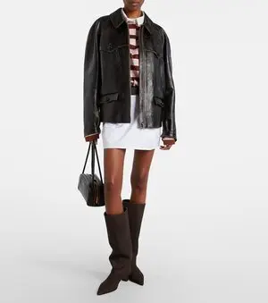 Prada Leather Knee-high Pointed Toe Boots - Brown