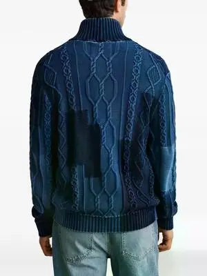 Gant Indigo Cotton Cable Knit Patchwork Cardigan