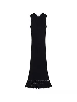 GANNI V-neck Crocheted Maxi Dress - Black