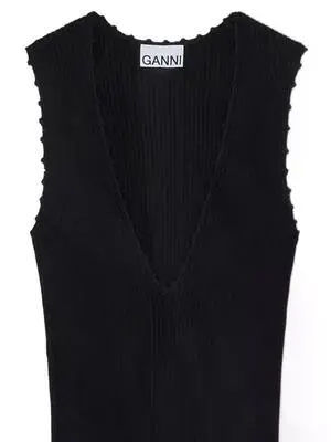 GANNI V-neck Crocheted Maxi Dress - Black