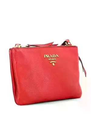 Prada Vitello Daino Double Zip Small Crossbody Bag - Red