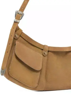 Pinko Suede Shoulder Bag With Buckled Detailing - Brown