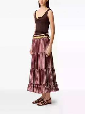 Claudie Pierlot Striped Maxi Skirt With Ruffle Hem - Red