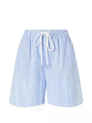 Pinko Striped Cotton Poplin Drawstring Shorts - Blue