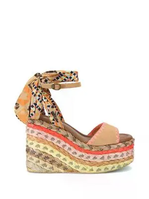 Kurt Geiger Chelsea Scarf Wedge Heel Sandals - Neutrals