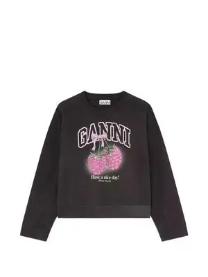 GANNI Graphic Print Crewneck Sweater - Black