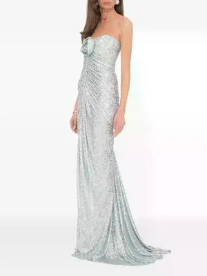 ANA RADU Strapless Rosette Appliqué Gown
