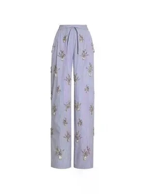 Dolce & Gabbana Floral Embroidered Poplin Trousers - Blue