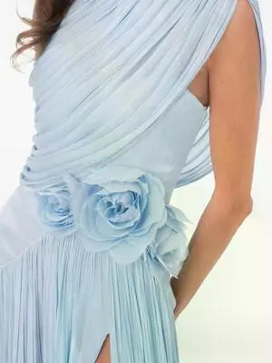 ANA RADU One-shoulder Petal Embellished Gown - Blue