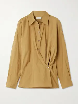LEMAIRE LEMAIRE Twisted Cotton And Silk-Blend Poplin Wrap Shirt Brown
