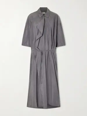 LEMAIRE Belted Silk-blend Satin Shirt Dress - Gray