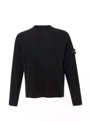 Stone Island Ribbed Cotton Raglan Sleeve Crewneck Sweater - Black