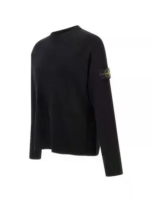 Stone Island Ribbed Cotton Raglan Sleeve Crewneck Sweater - Black