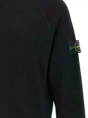 Stone Island Ribbed Cotton Raglan Sleeve Crewneck Sweater - Black