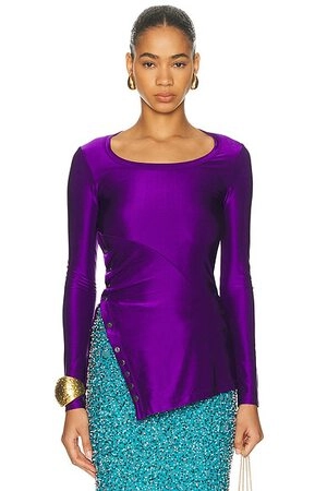 Rabanne Side Button Detail Long Sleeve Top - Violet