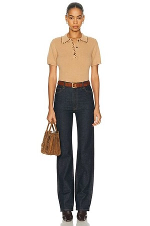 FRAME The Leather Stitch Polo Top