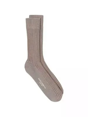 Dolce & Gabbana Ribbed Cotton And Wool Crew Socks - Neutrals