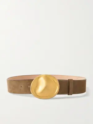 Khaite Keefe Suede Belt With Antiqued Gold-tone Buckle - Brown