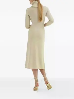 VIOLANTE NESSI Cecile Turtleneck Front-slit Midi Dress - Neutrals