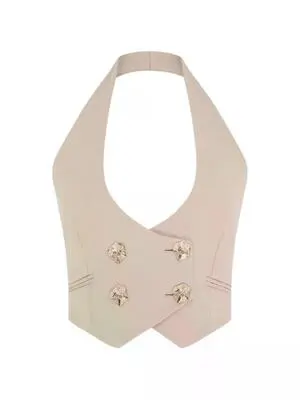 VIOLANTE NESSI Deledda Halterneck Crop Top With Gold-tone Buttons - Neutrals