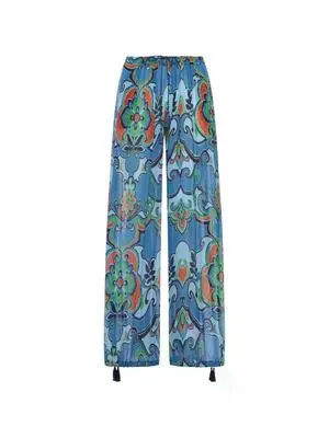 Etro Printed Silk Blend Crepon Trousers - Blue