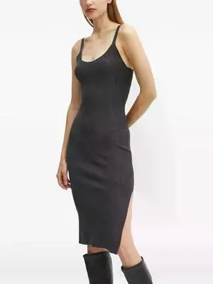 MORGAN Ribbed Knit Split Hem Midi Dress - Grey