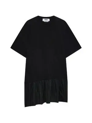 MSGM Short Sleeve Crew Neck Mini Dress With Ruffled Hem - Black
