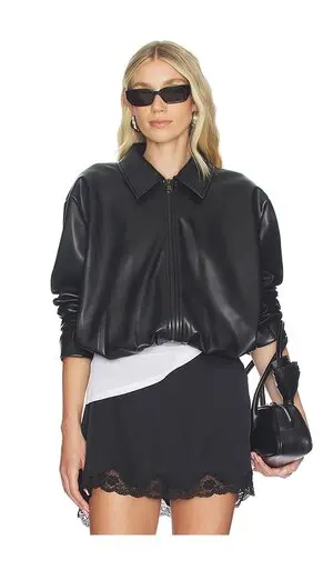 ELODIE THE LABEL Faux Leather Zip-up Jacket - Black