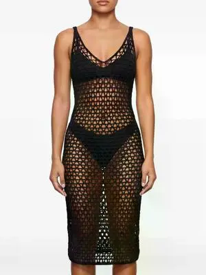 PARAMIDONNA Crochet V-neck Midi Dress