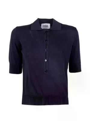 Alpha Studio Polo Collar Short Sleeve Top - Blue