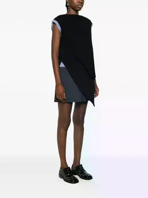 Sacai Asymmetric Mini Dress With Ribbed Knit Panel
