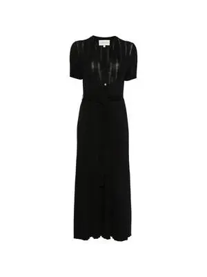 Eric Bompard Ribbed V-neck Midi Dress - Black