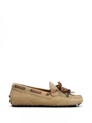 TOD'S Gommino Suede Loafers With Front Tie - Neutrals