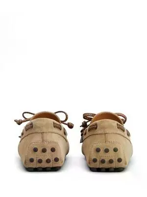 TOD'S Gommino Suede Loafers With Front Tie - Neutrals