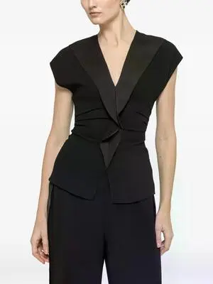 NISSA Ruffled Crepe Blouse - Black